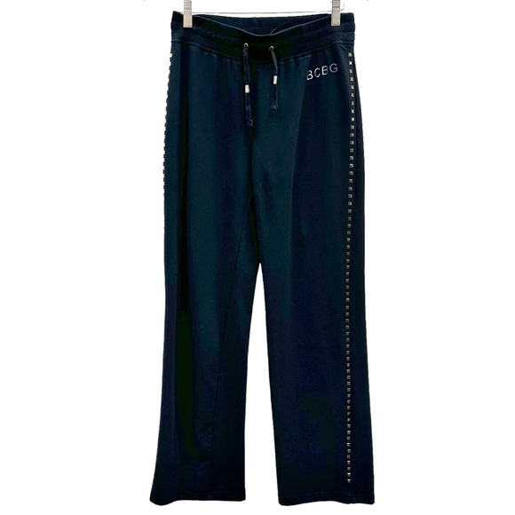 BCBG | Pants & Jumpsuits | Bcbg Logo Black Legstudded Drawstring Track ...